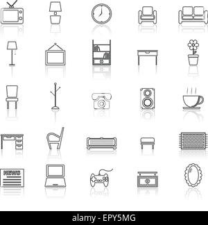 Living room line icons on white background, stock vector Stock Vector ...