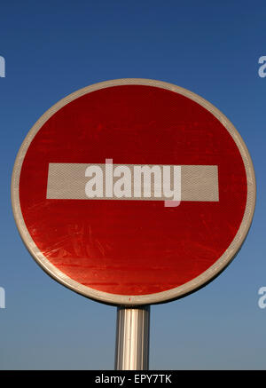 No entry sign against blue sky with copy space Stock Photo - Alamy