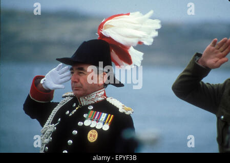 Governor Sir Rex Hunt at his farewell ceremony,The Falkland Islands ...