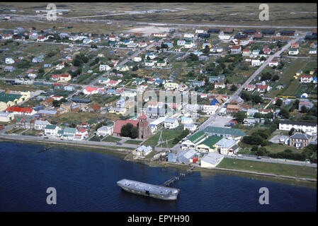 Aerial view of Stanley, the Capital of the Falkland Islands, South ...