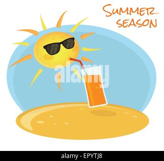 Cartoon sun drinking cocktail illustration Stock Vector Image & Art - Alamy