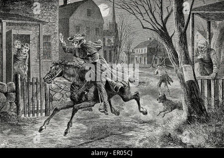 1770s APRIL 19, 1775 ILLUSTRATION MIDNIGHT RIDE OF PAUL REVERE Stock ...