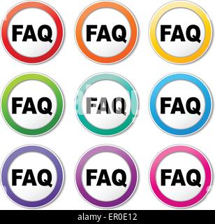 Vector illustration of colorful faq icons on white background Stock ...