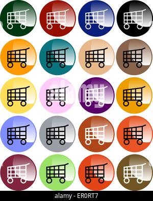 Cart red, blue, green and pink vector icon set. Web icons. Flat design ...