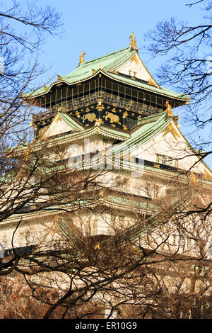 The reconstructed Osaka castle keep, tenshu. A Borogata style keep with ...