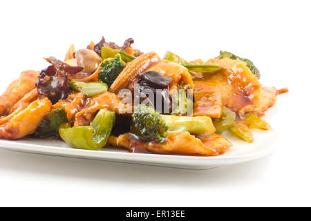 Yu-shiang chicken with garlic sauce and sauteed mixed chinese ...