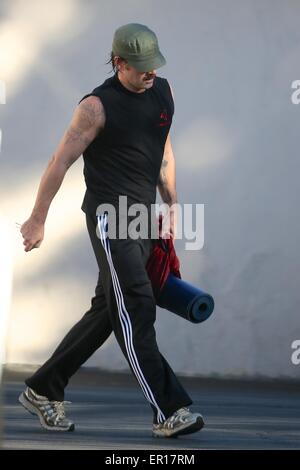 Colin Farrell seen leaving a Yoga class. Featuring: Colin Farrell Where ...