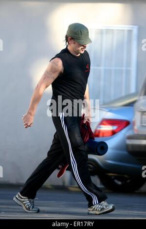 Colin Farrell seen leaving a Yoga class. Featuring: Colin Farrell Where ...