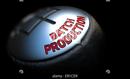Production Process on Gear Shift with Red Text Stock Photo - Alamy