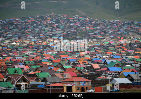 The colored roofs of Erdenet city, in the Bulgan province, northern ...