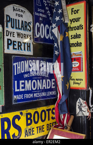 Old metal advertising signs on Pickering Railway station Stock Photo ...
