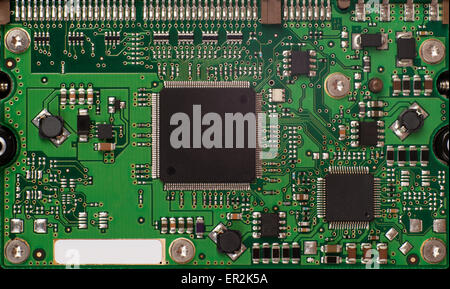 Baseboard close-up view with electronic details and components Stock ...