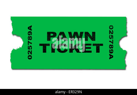 A green pawn ticket over a white background Stock Photo - Alamy