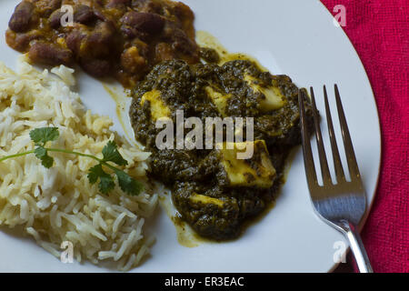 Sag Paneer - authentic Indian food with basmati rice and bean curry ...