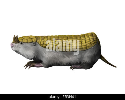 Prehistoric wildlife from the Miocene era, illustration. From left to ...