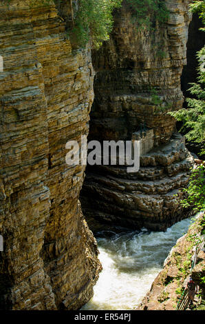 Bridge over Ausable River at Ausable Chasm, a tourist attraction in ...
