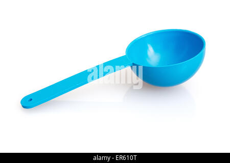 Blue plastic ladle with reflection isolated on the white background ...