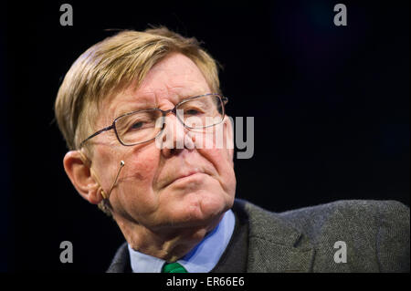 Alan Bennett playwright speaking on stage at Hay Festival 2015 Stock ...