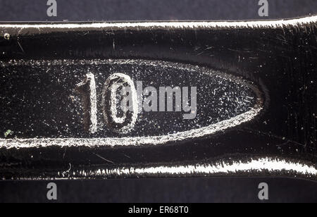 Molten number on metal surface, dusty and dirty surface details Stock ...