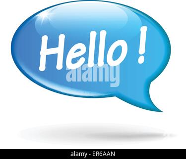 Hello speech bubble icon. Blue background. Modern design. Calligraphy ...
