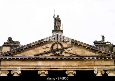 The Statue of Justice with her spear and scales above the entrance to ...
