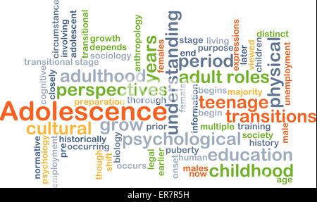 Background concept wordcloud illustration of adolescence glowing light ...