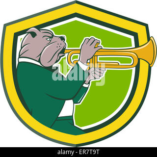 Illustration of a bulldog in a suit blowing trumpet viewed from the ...