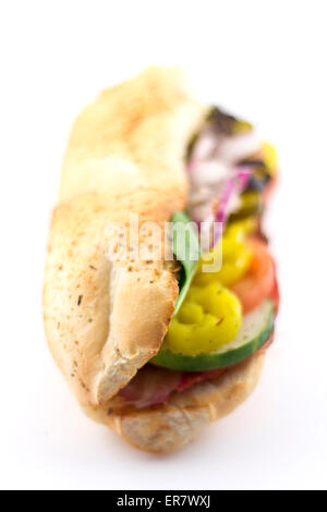 Italian meat, ham and salami, sub sandwich with the works Stock Photo ...