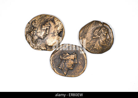 Old bronze coins with portraits of kings on a white background Stock ...