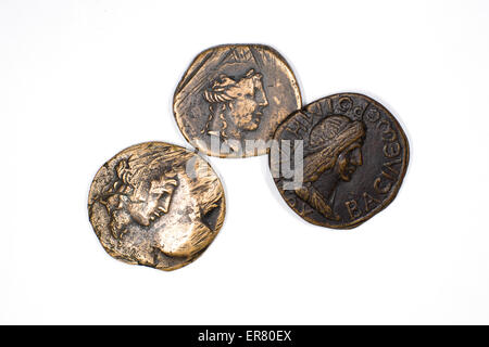 Old bronze coins with portraits of kings on a white background Stock ...