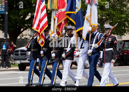 A U.S. Military Joint Color Guard presents the colors at the Pentagon ...