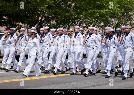 US Navy ceremonial guard drill team marching in Memorial Day parade ...