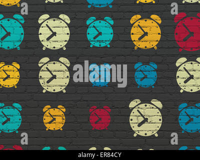 Timeline concept: Alarm Clock icons on wall background Stock Photo - Alamy