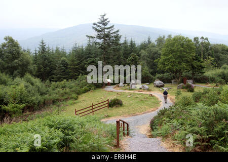 Tourist at Bonane Heritage Park in Ireland walking towards Dromagorteen ...