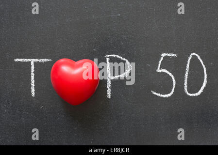top fifty phrase handwritten on chalkboard with heart symbol instead of ...