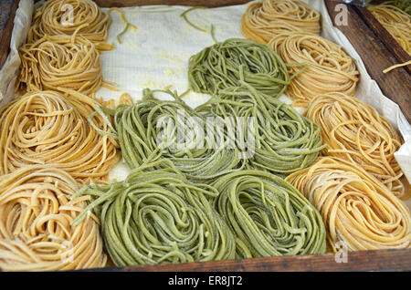 Homemade pasta for sale at the market. Italian style cuisine Stock ...