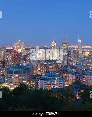 Downtown Montreal City with distant view of the Olympic Stadium Tower ...