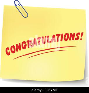 illustration of congratulations yellow note on white background Stock ...