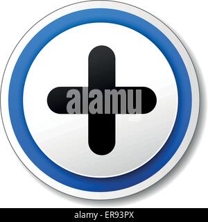 A round white icon of a plus symbol on dark blue background. Basic ...