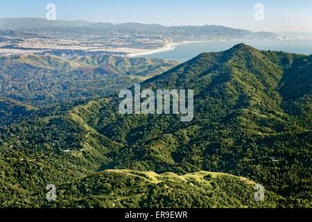Aerial view over Mt. Tamalpais - Mt. Tam - Marin County, California ...