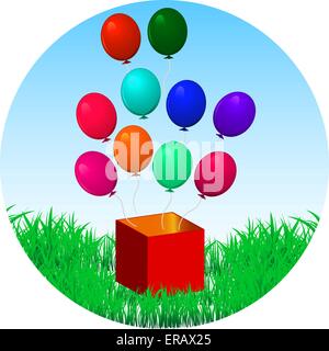 gift box present with balloons helium vector illustration design Stock ...