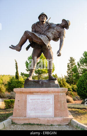 A memorial statue to the unknown Turkish soldier, with a rifle and a ...