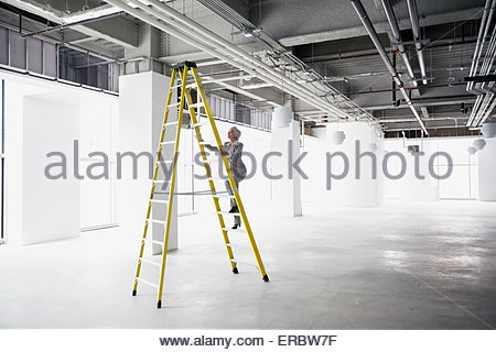 Woman climbing up the ladder Stock Photo - Alamy