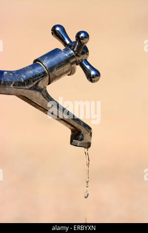 Running water tap in field for animals and outside use Stock Photo - Alamy