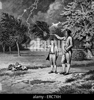 1700s JUNE 1752 BENJAMIN FRANKLIN OUT FLYING HIS KITE IN THUNDERSTORM AS AN EXPERIMENT IN ...