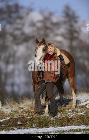 woman and Paint Horse Stock Photo - Alamy