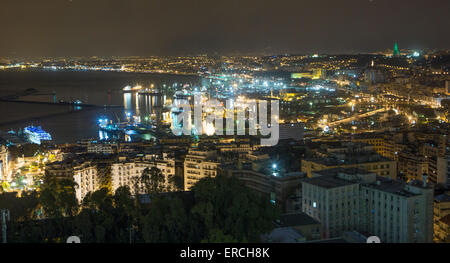Algeria, Night view of city and port from Place de la Grande Poste ...