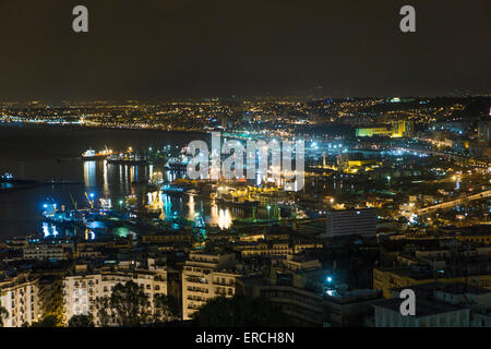 Algeria, Night view of city and port from Place de la Grande Poste ...