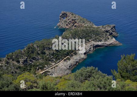 Sa Foradada peninsula with rock hole, between Deià and Valldemossa ...
