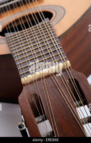 Close-up detail of a Bandurria or 12 string Spanish Mandolin showing ...